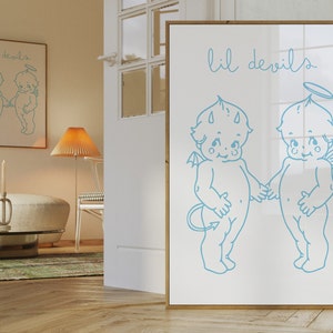 Lil Devils Blue Kewpie Wall Art, Cute Angel and Devil Art, Vintage ...