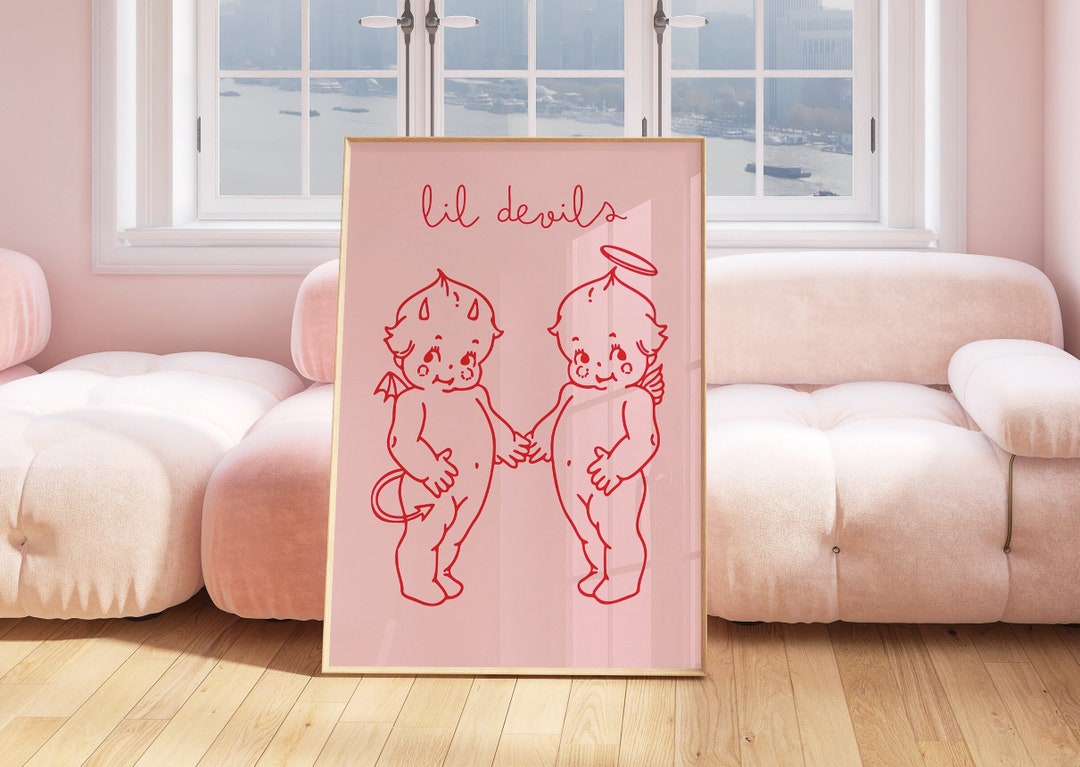 Lil Devils Kewpie Wall Art, Cute Angel and Devil Art, Vintage Print ...