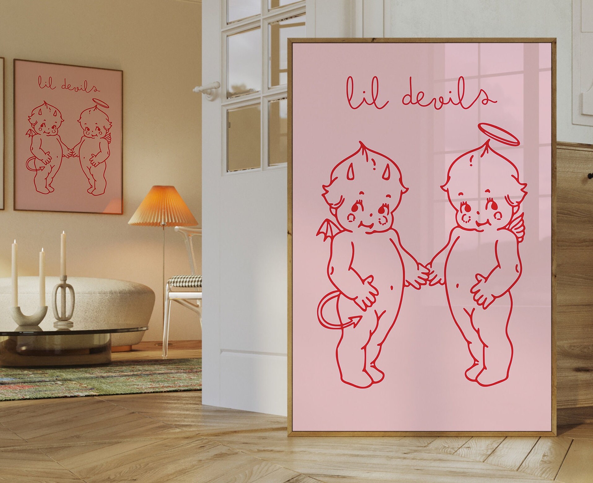 Lil Devils Kewpie Wall Art, Cute Angel and Devil Art, Vintage Print ...