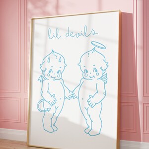 Lil Devils Blue Kewpie Wall Art, Cute Angel and Devil Art, Vintage ...