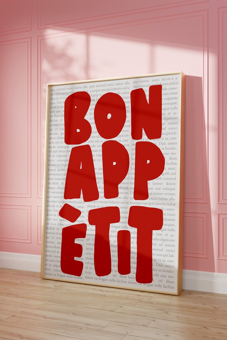 Bon Appetit Red Poster, Typography Print, French Quote Wall Art ...