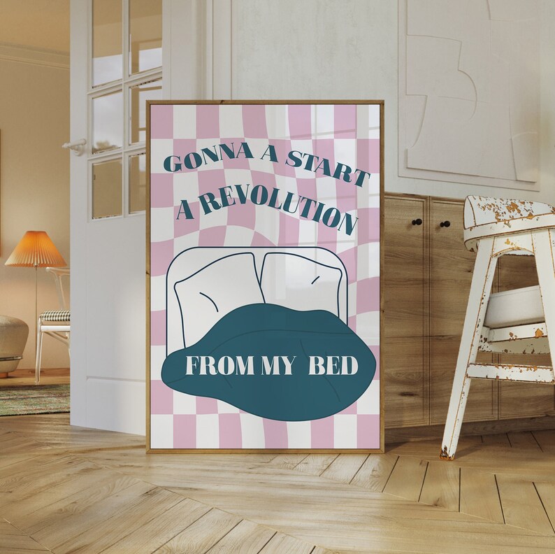 Gonna a Start a Revolution From My Bed Wall Art, Oasis Music Wall Art Retro Typography Quote ...