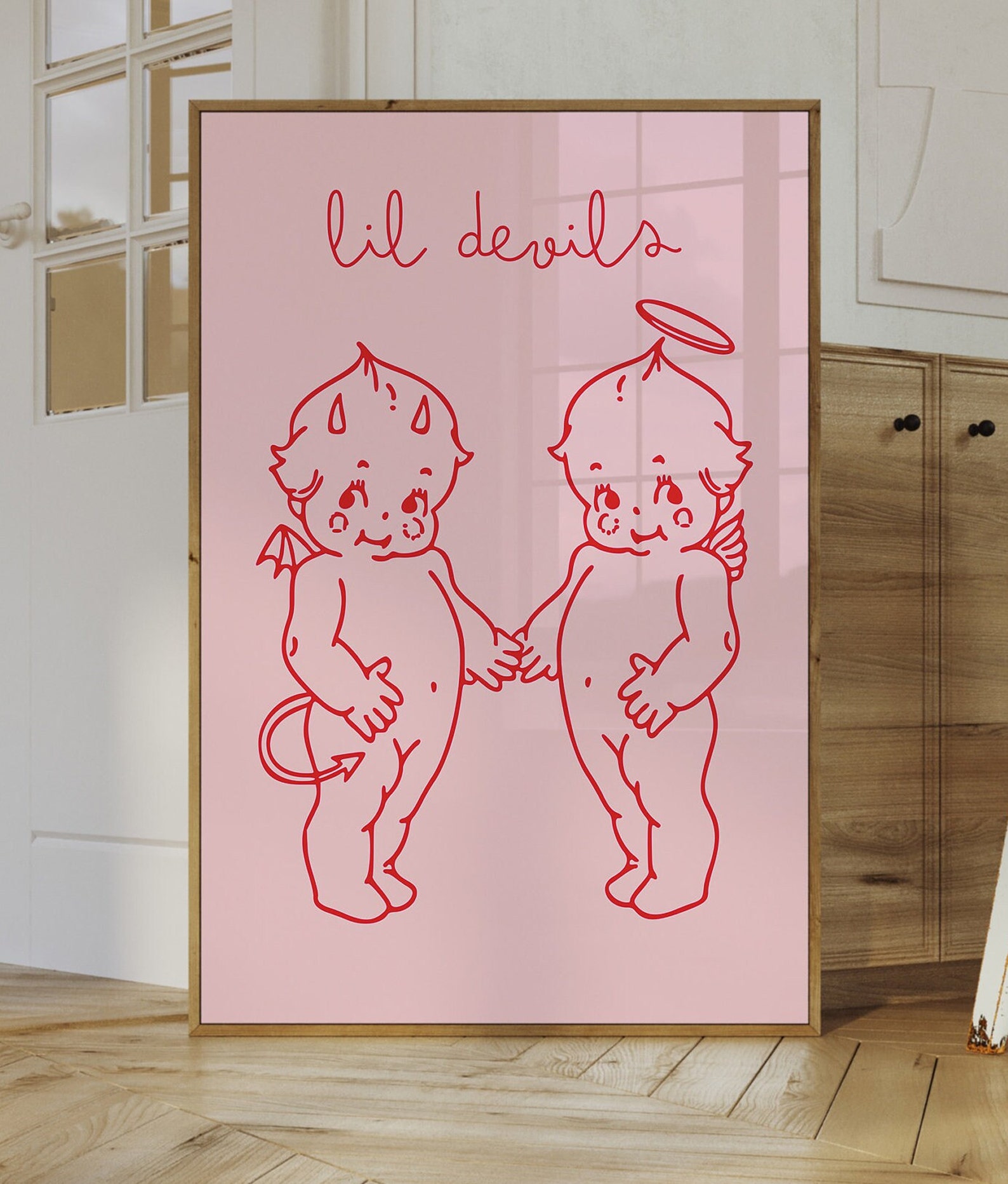 Lil Devils Kewpie Wall Art, Cute Angel and Devil Art, Vintage Print Decor, Retro Decor Cartoon ...