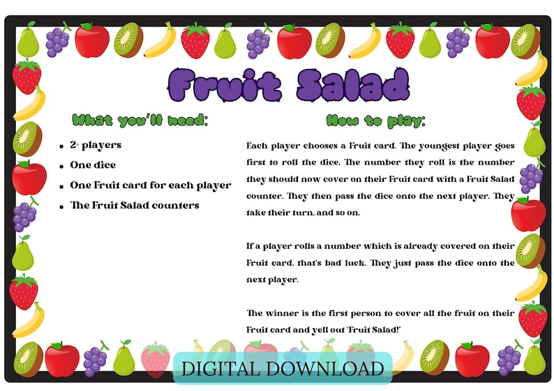 Jeu de salade de fruits - Jeu pour enfants à imprimer - Etsy France