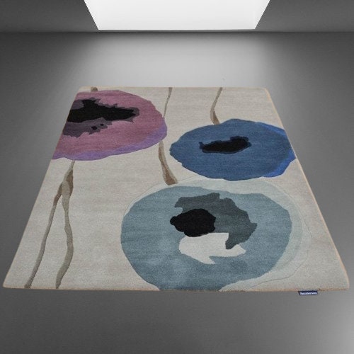 Poppies Handmade Tufted Rug Purple and Beige 100% Woolen Rug Large Rug ...