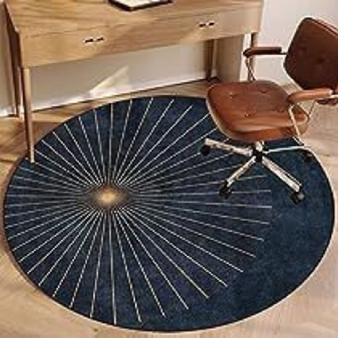 Authentic Moder Round Rug Dark Blue Area Rug Hand Tufted Rug Bedroom ...