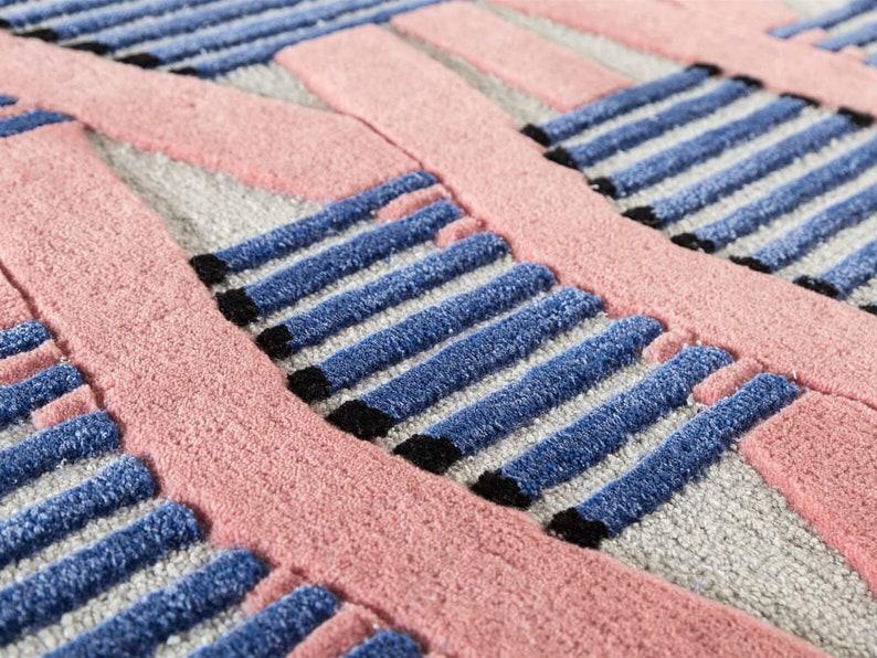 Hand Tufted Rug Scalloped Rug Pink& Blue Rug Irregular Shaped Rug Hand ...