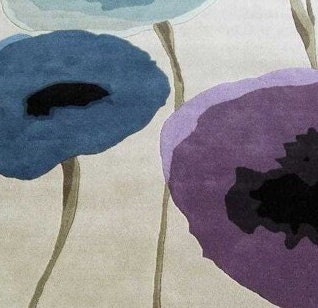 Poppies Handmade Tufted Rug Purple and Beige 100% Woolen Rug Large Rug ...