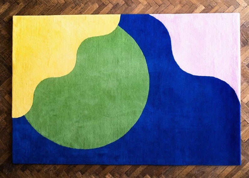 Blue and Green Modern Abstract Hand Tufted Wool Rug Living Room, 3x5 ...