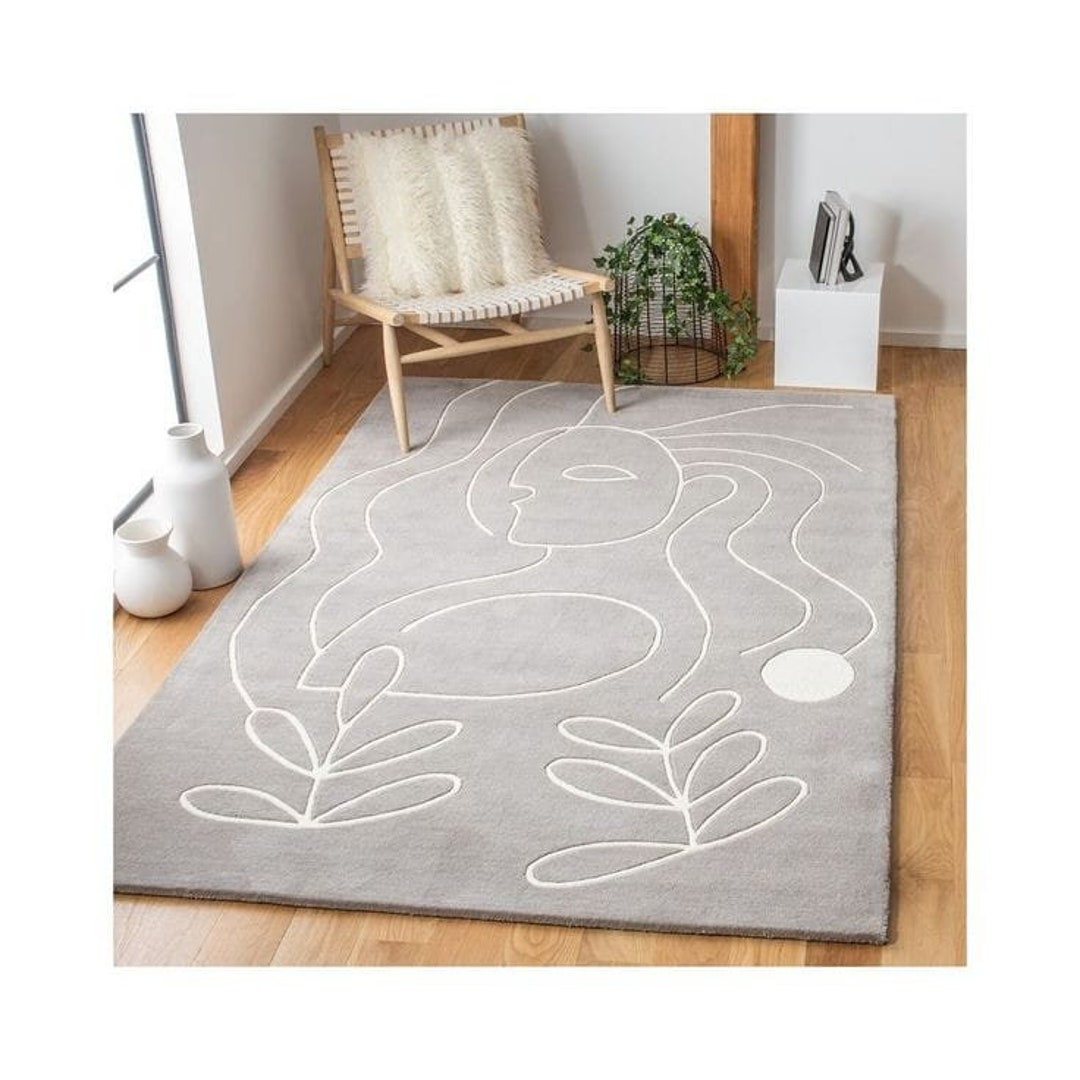 Modern Abstract Handmade Tufted Wool Rug Grey-white Area Rug - Etsy