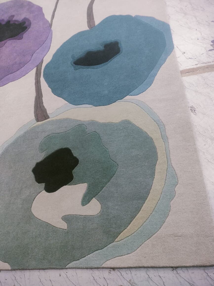 Poppies Handmade Tufted Rug Purple and Beige 100% Woolen Rug Large Rug ...