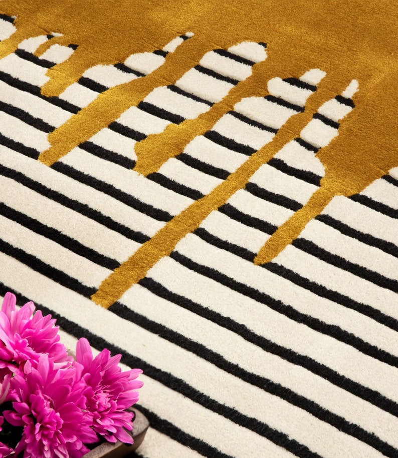 Yellow and White Hand Tufted Geometric Wool Rug For, Living Room, Kids ...