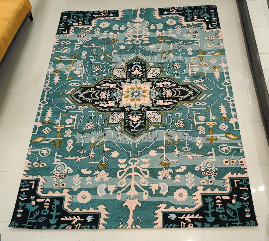 Maribelle Hand Tufted Green Persian Style Wool Rug for Bedroom, Kids ...