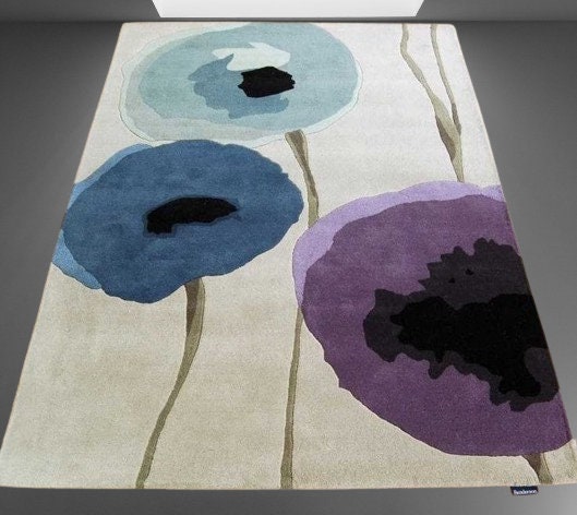 Poppies Handmade Tufted Rug Purple and Beige 100% Woolen Rug Large Rug ...