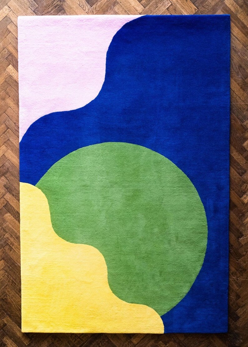 Blue and Green Modern Abstract Hand Tufted Wool Rug Living Room, 3x5 ...