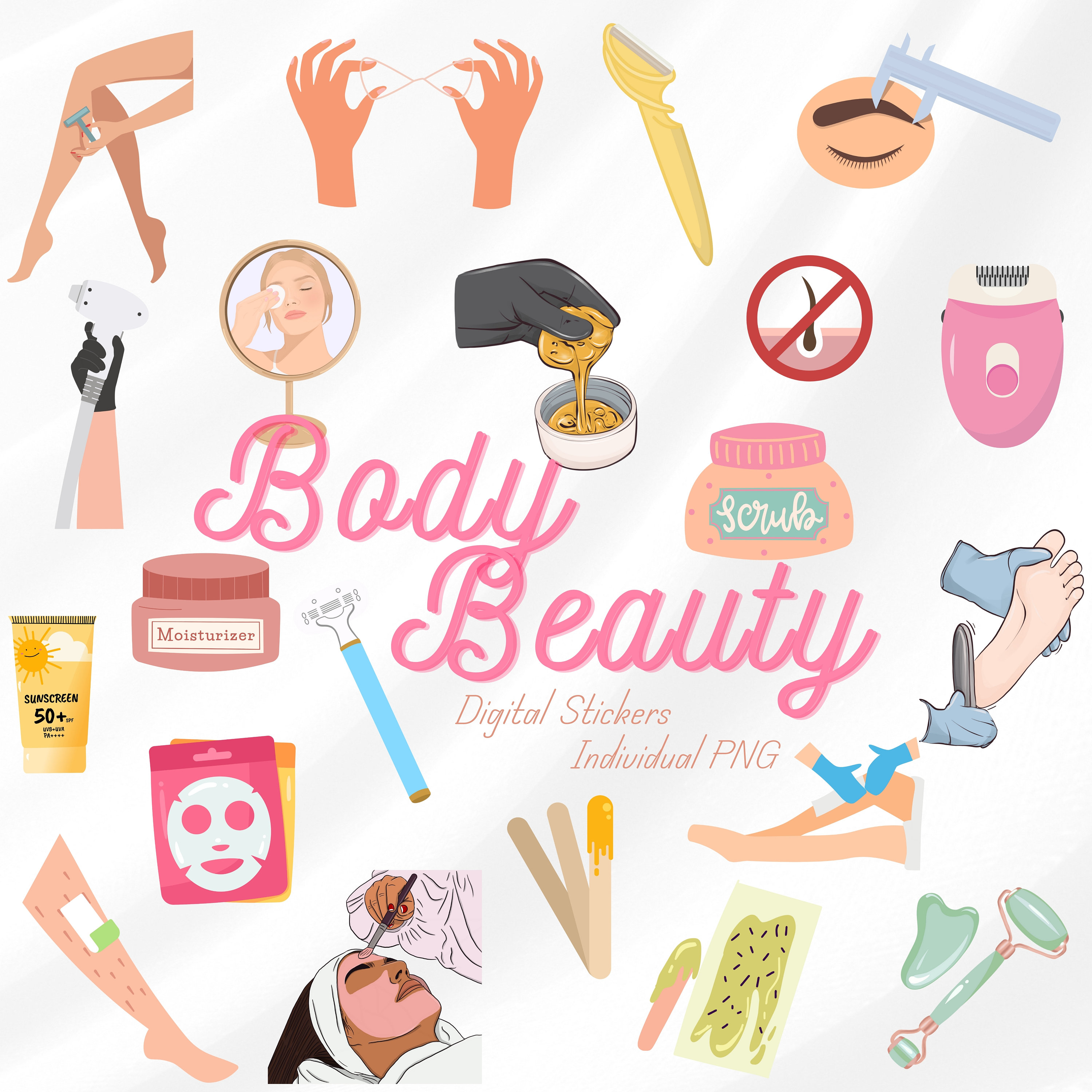Beauty Salon Digital Stickers: Epilation & Self Care (PNG) - Etsy
