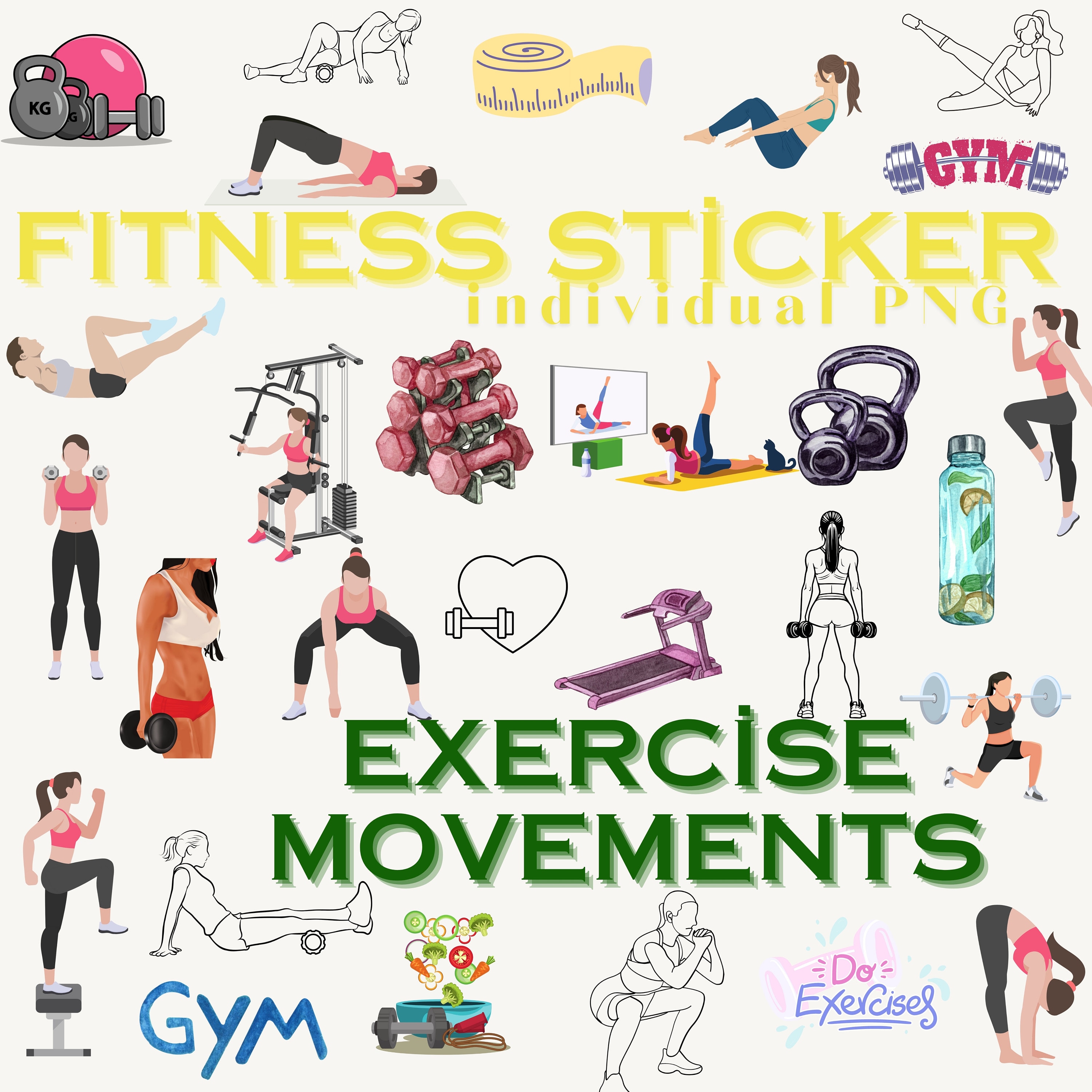 Fitness Stickers: Gym Exercise Movements for Digital Planners (PNG) - Etsy