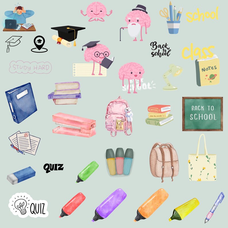 Back to School Sticker Individual PNG Digital Planner Stickers Student ...