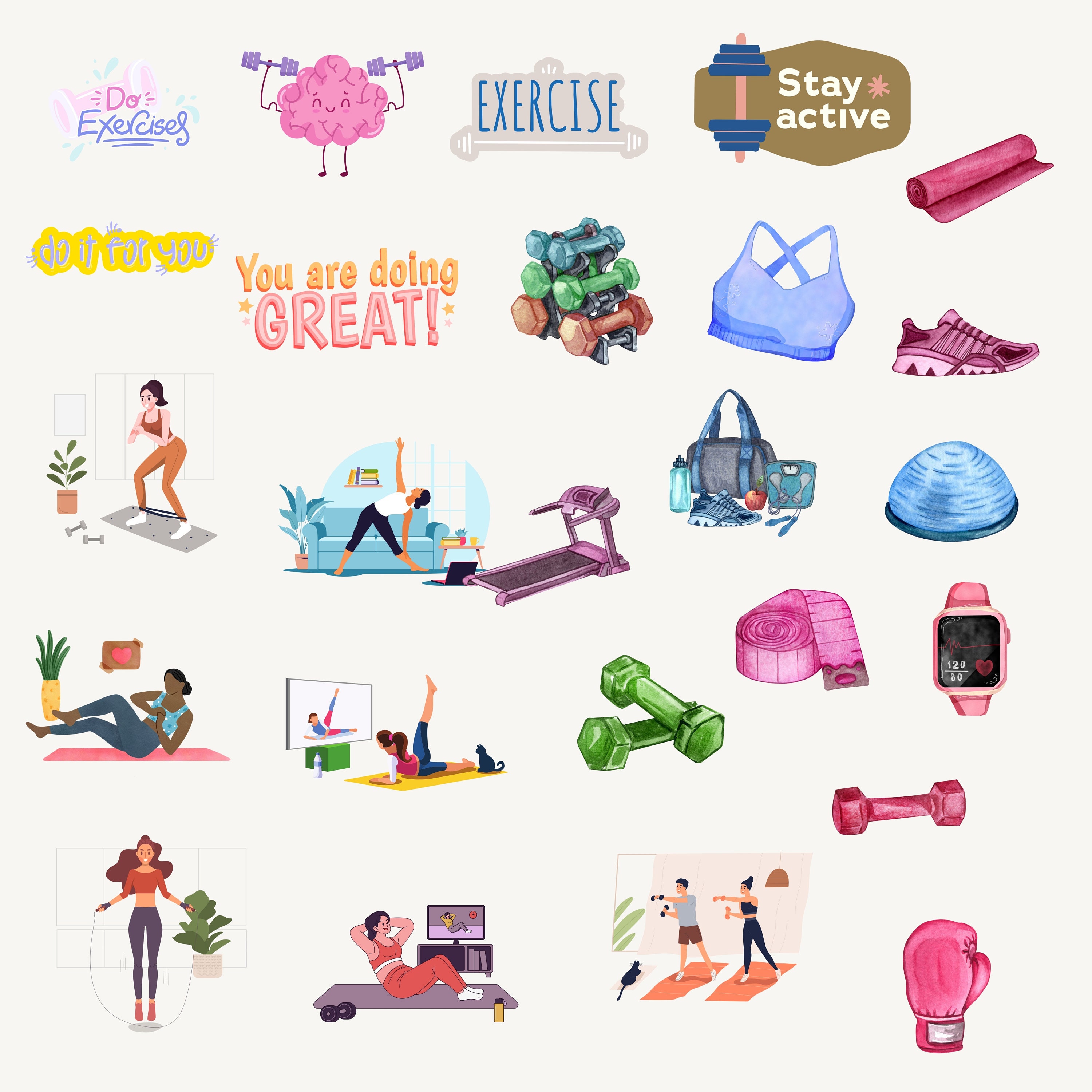 Fitness Stickers: Gym Exercise Movements for Digital Planners (PNG) - Etsy