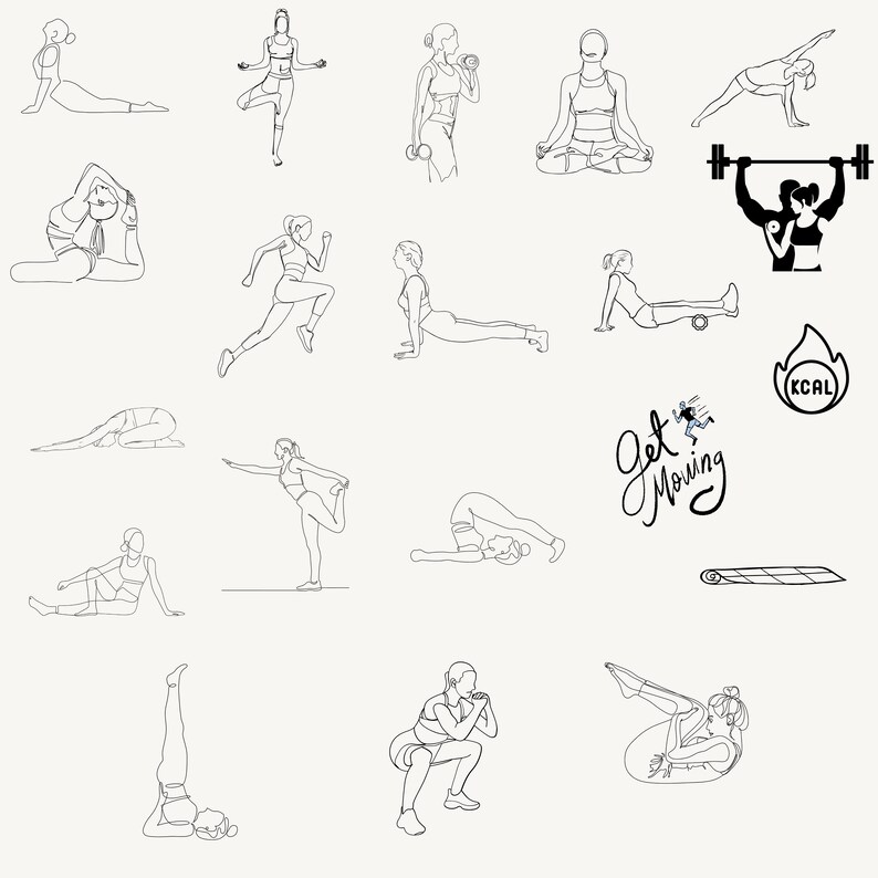 Fitness Stickers: Gym Exercise Movements for Digital Planners (PNG) - Etsy