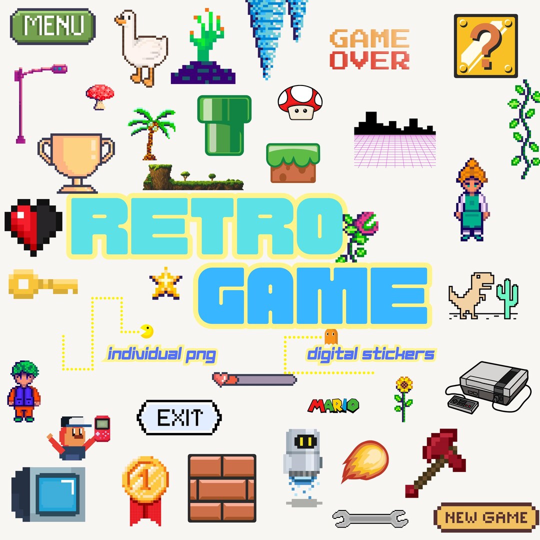 Retro Game Pixel Stickers: Digital Planner, Goodnotes, Notability (PNG ...