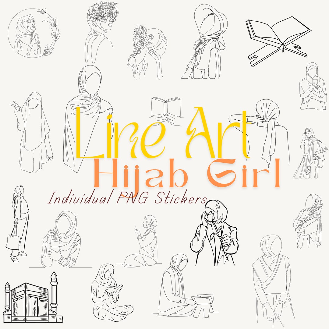 Hijab Girl Line Art Muslim Girl Islamic Digital Stickers Quranic ...