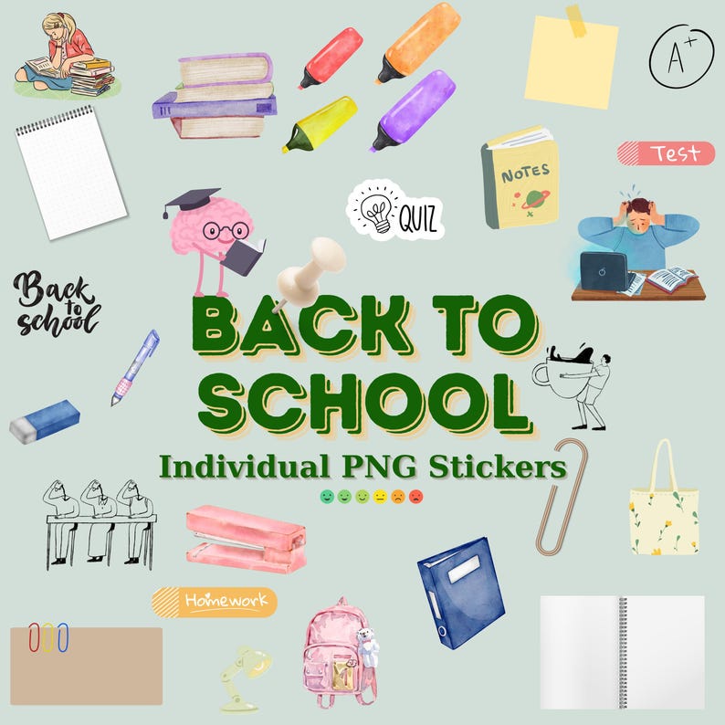 Back to School Sticker Individual PNG Digital Planner Stickers Student ...