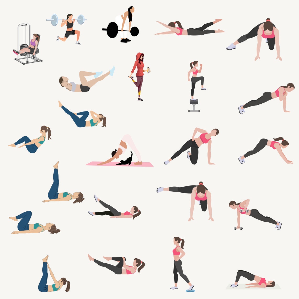 Fitness Stickers: Gym Exercise Movements for Digital Planners (PNG) - Etsy