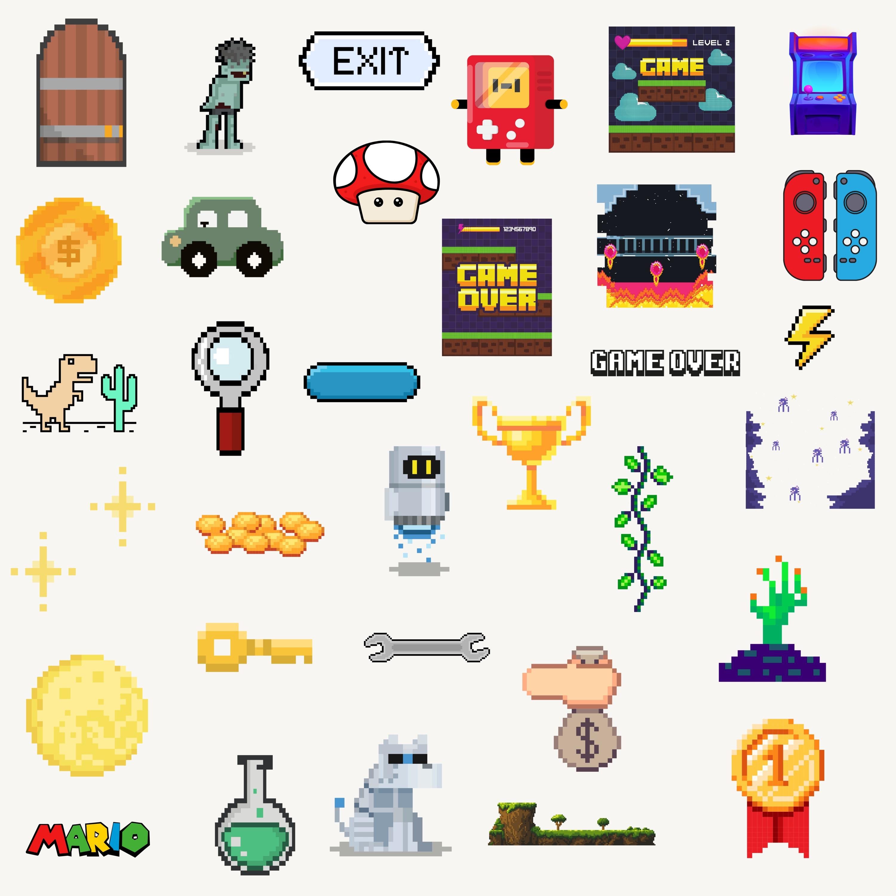 Retro Games Sticker Digital Planner Stickers Cute Gamer Pixel Stickers ...