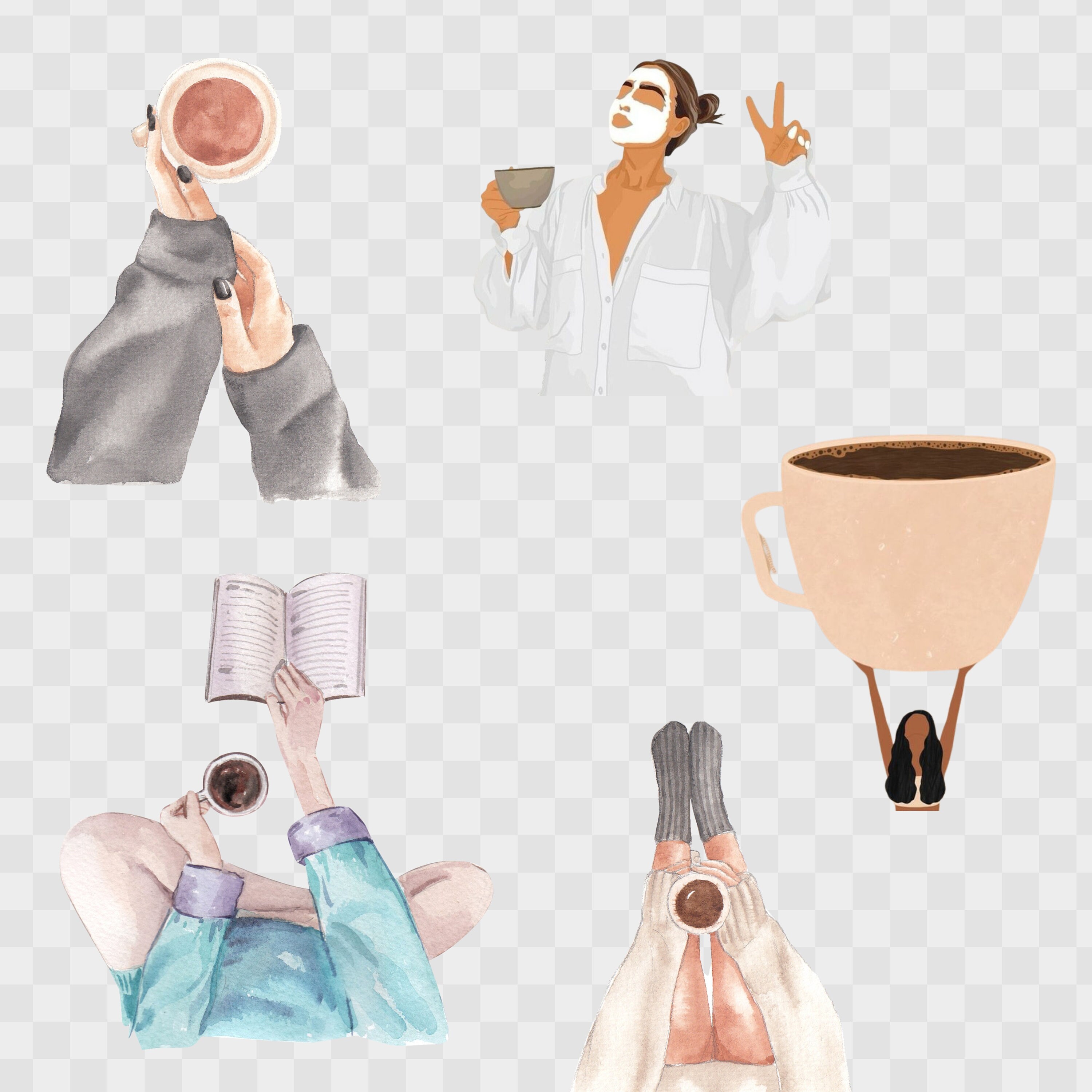 Coffee Girl Stickers Coffee Art PNG Digital Coffee Planner Stickers ...