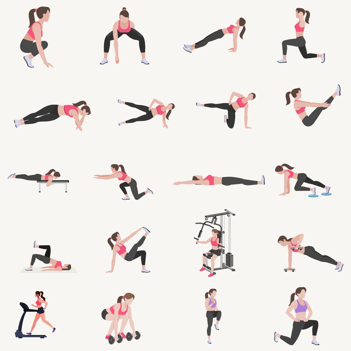 Fitness Stickers: Gym Exercise Movements for Digital Planners (PNG) - Etsy