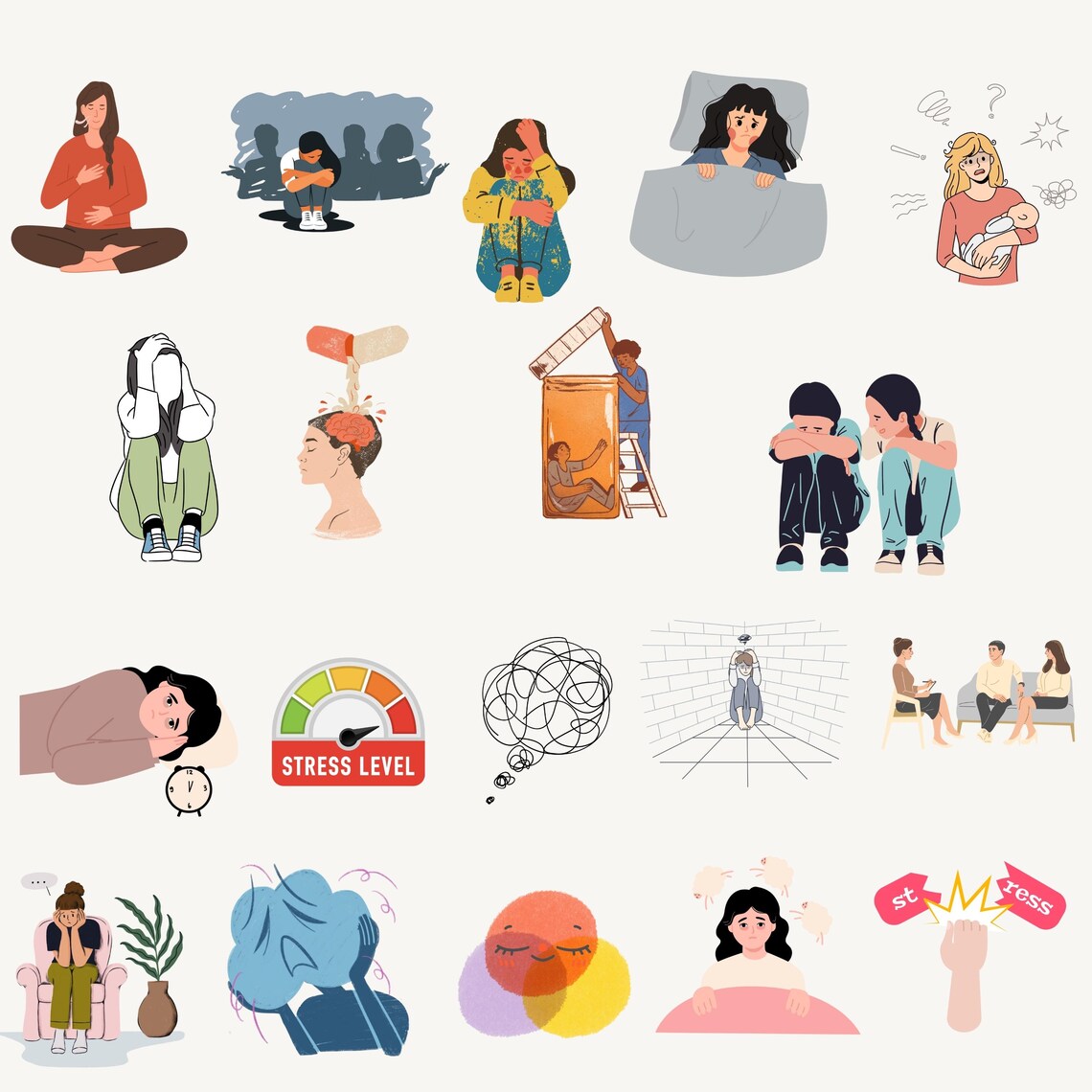 Depression and Stress Sticker Digital Planner Sticker Anxiety Stickers ...