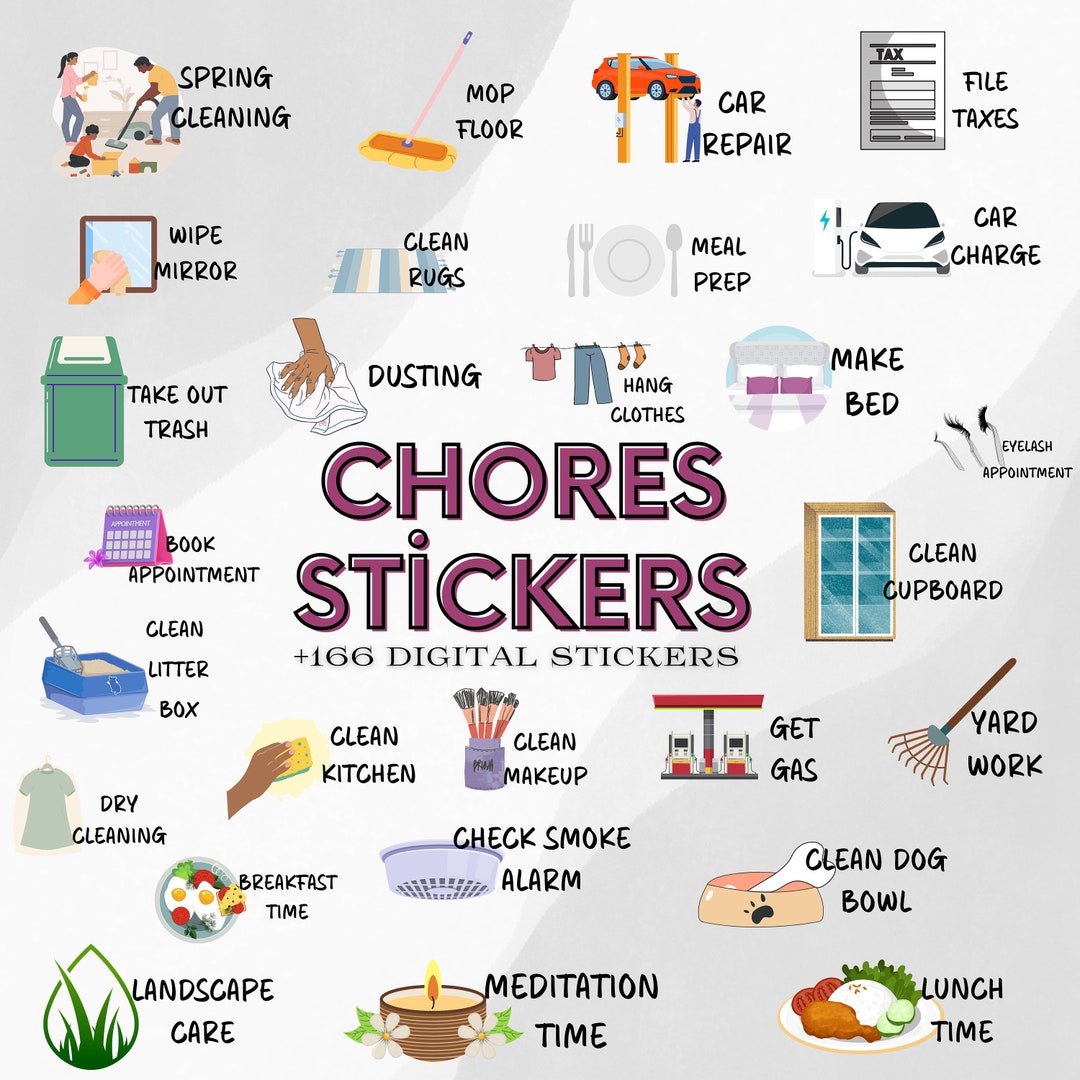 Chores Digital Stickers 166 Household Chore Cleaning Digital Planner ...