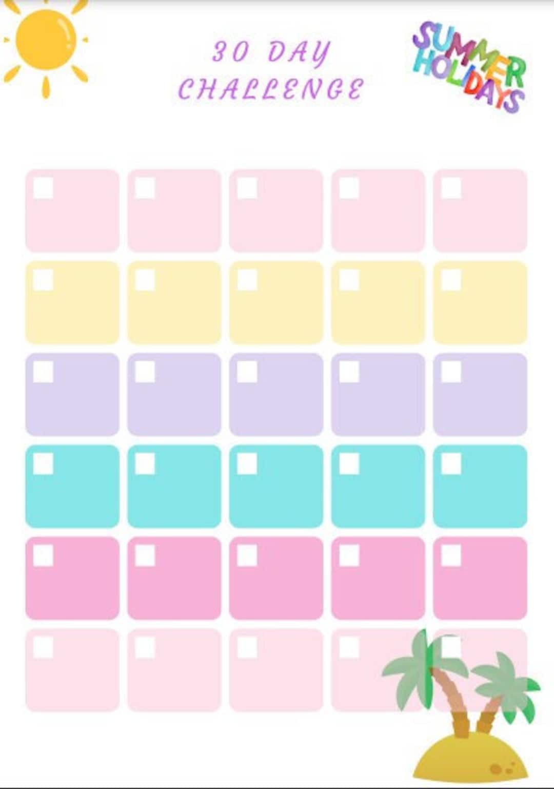 30 Day Summer Holiday Challenge Template - Etsy