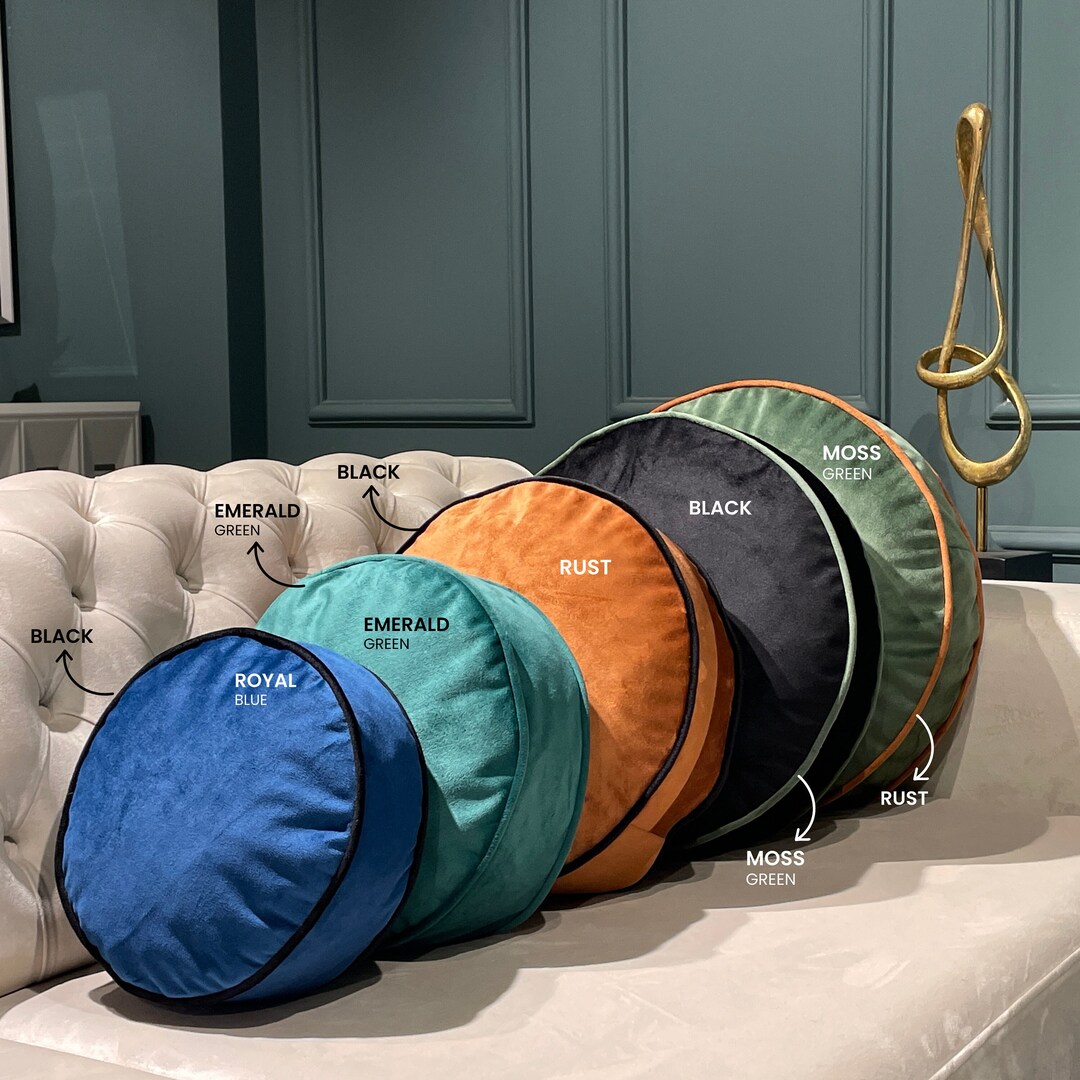 Soft Round Velvet Pillow Cover With Customizable Piping Colors ...