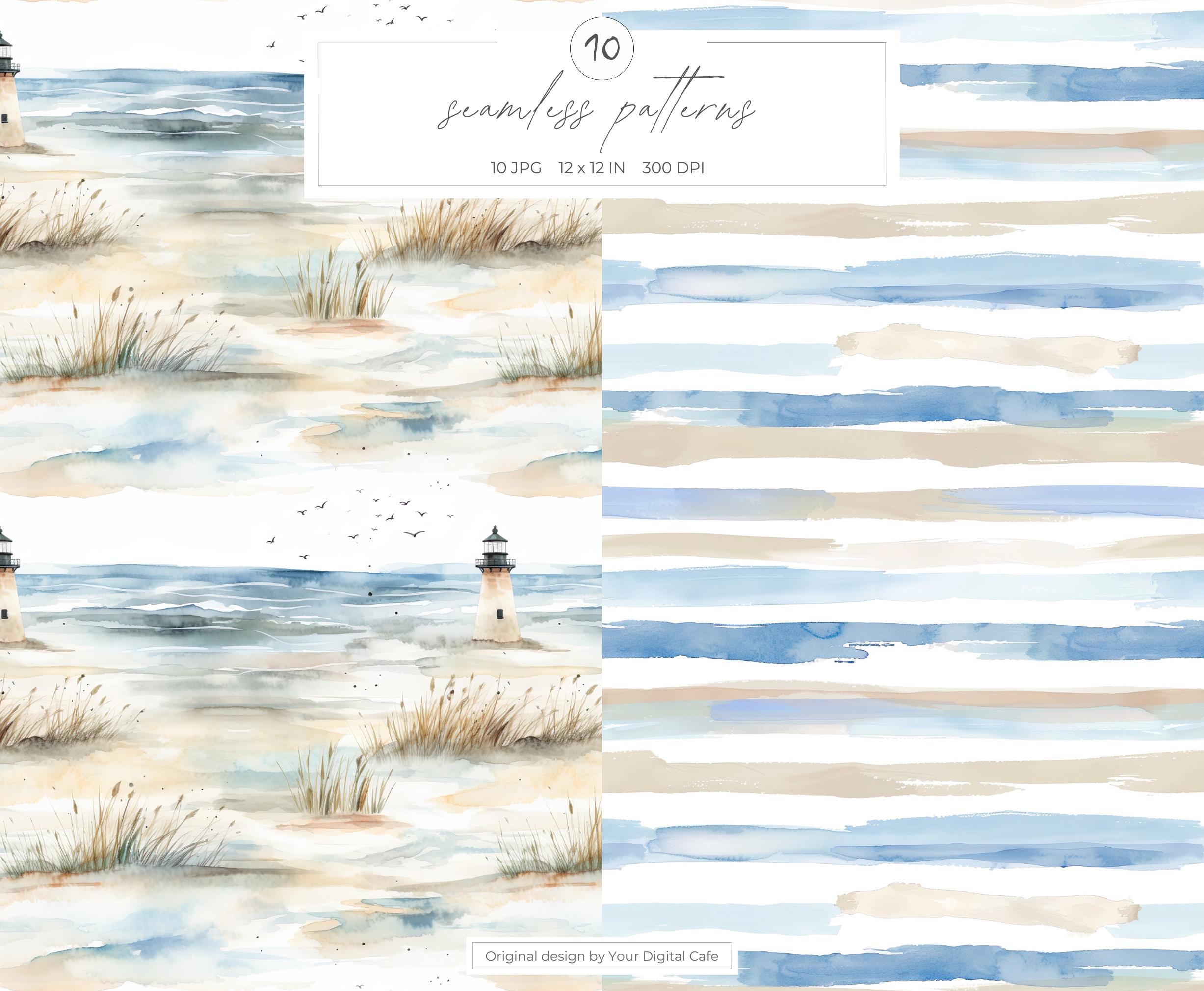 Motifs aquarelle océan sans couture : papier numérique neutre plage d ...