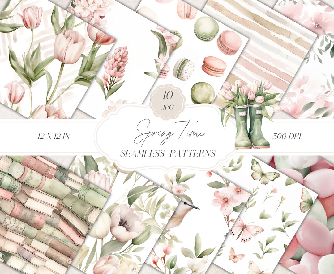Watercolor Spring Seamless Patterns, Spring Flowers Digital Paper ...