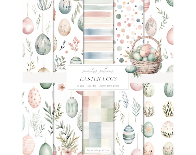 Peach Easter Egg Digital Paper, Seamless Floral Patterns (digital ...