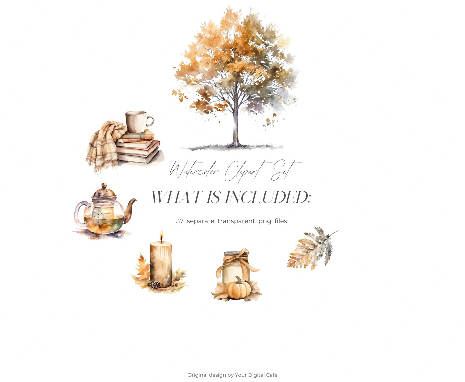 Watercolor Fall Clipart: Neutral Autumn Graphics, Cozy Cottage, Floral ...