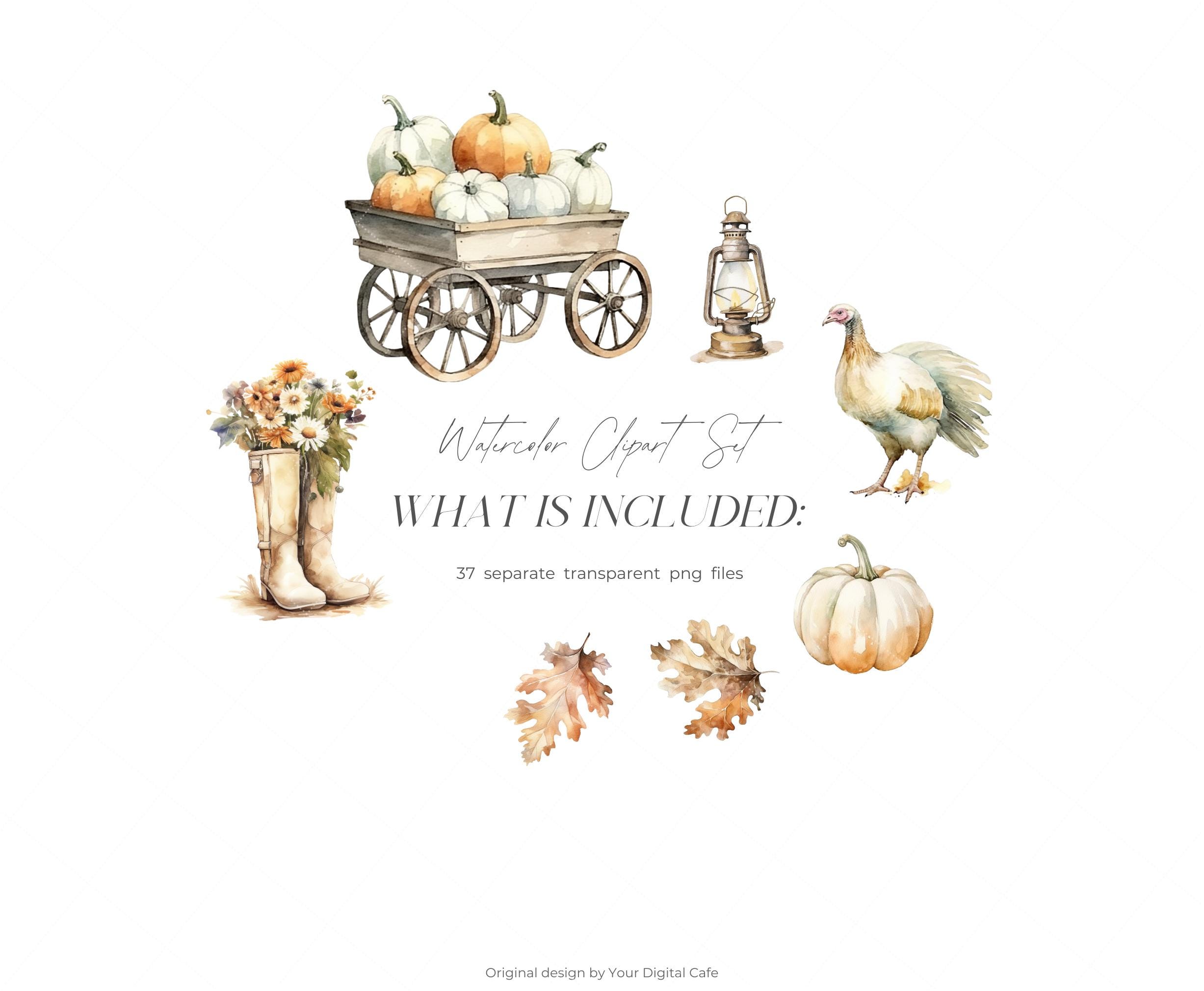 Watercolor Fall Clipart: Neutral Autumn Graphics, Cozy Cottage, Floral ...