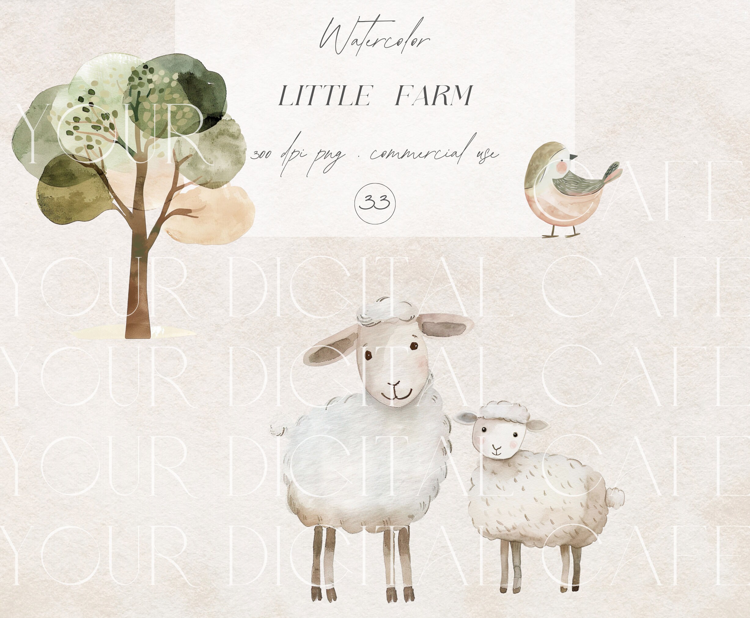 Watercolor Farm Animal Clipart Bundle, Farm Animals PNG Set, Nursery ...