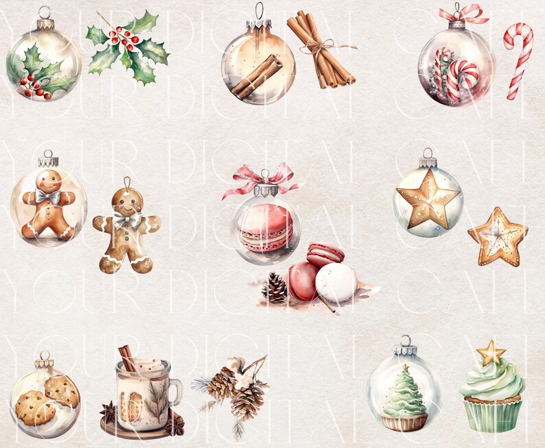 Christmas Decor Set Clipart Bundle, Christmas Glass Baubles PNG ...