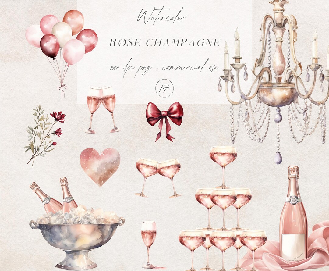Watercolor Champagne Clipart, Celebration PNG, Birthday Illustrations ...