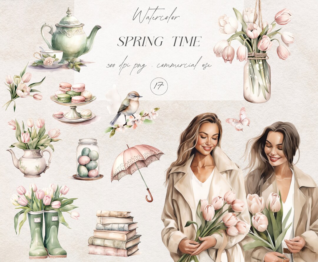 Watercolor Spring Clipart Bundle, Spring Clip Art, Spring Flowers ...