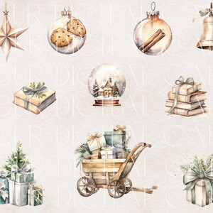 Boho Christmas Clipart, Neutral Xmas Png, Cozy Winter Ornaments, Rustic ...