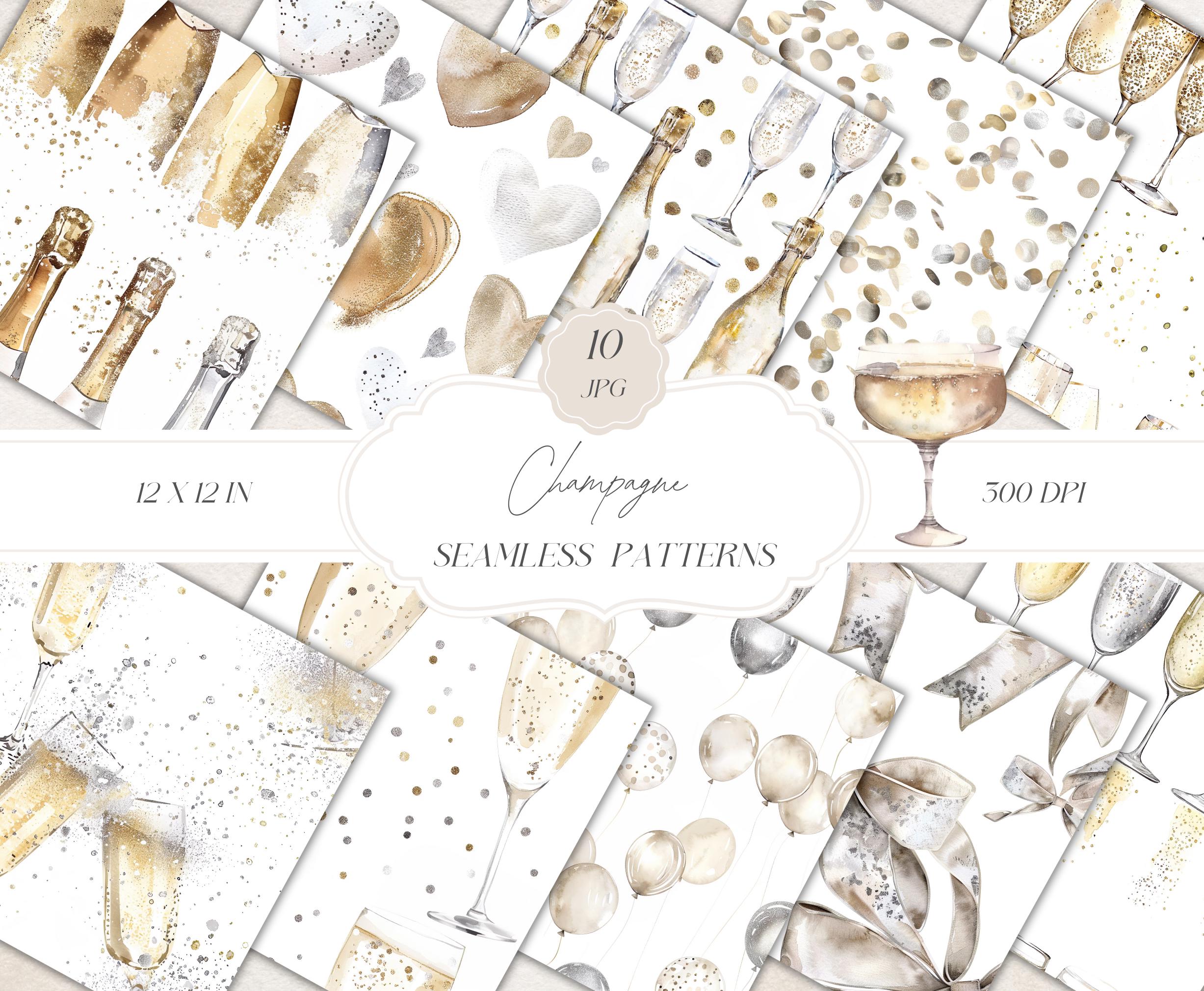 Party Patterns, New Year Digital Paper, Watercolor Champagne Seamless ...