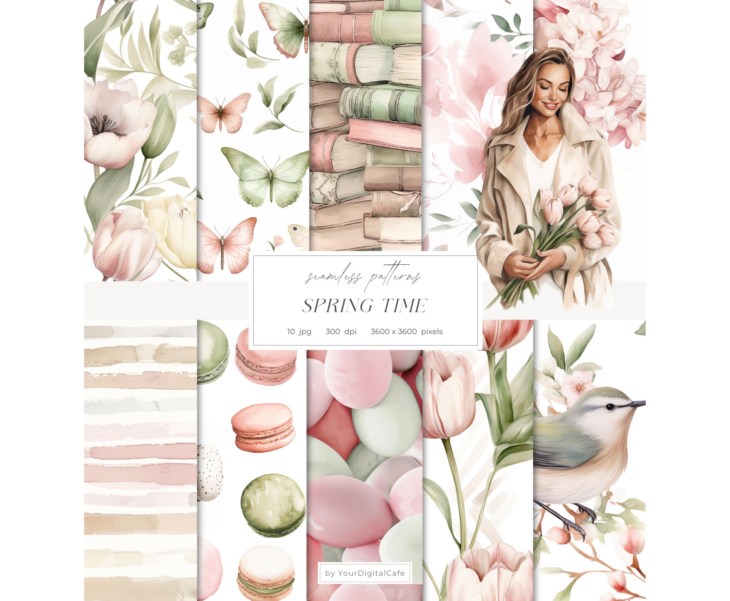 Spring Seamless Paper: Easter Patterns, Eggs, Tulips, Floral, Scrapbook ...