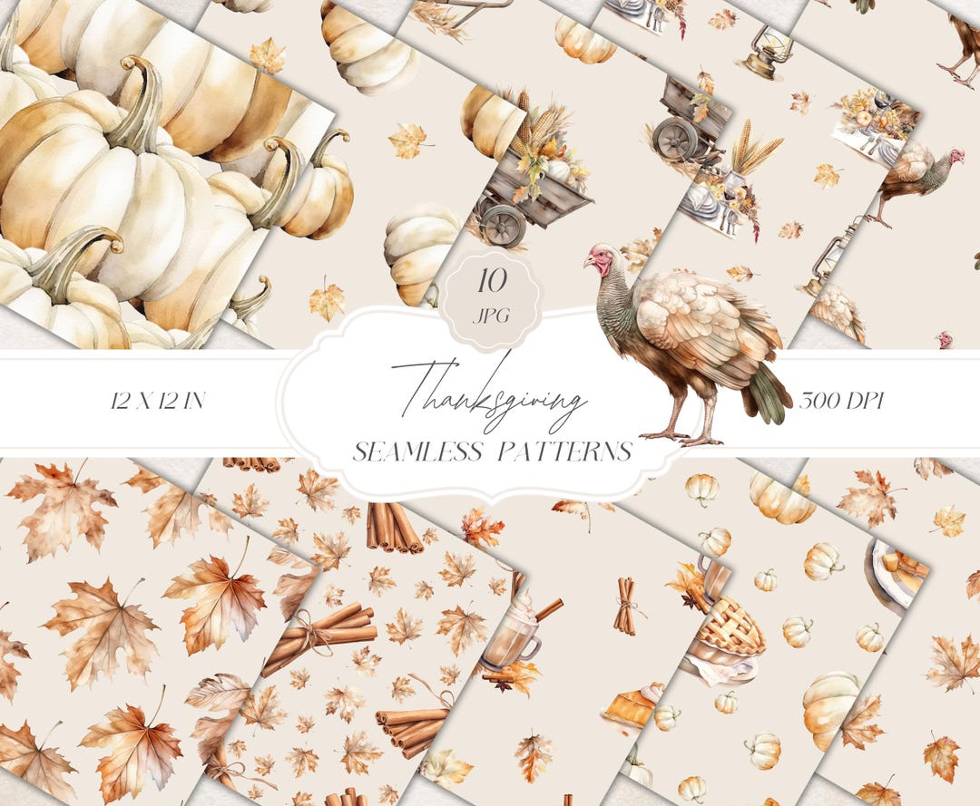 Watercolor Thanksgiving Seamless Patterns, Autumn Printable Digital ...