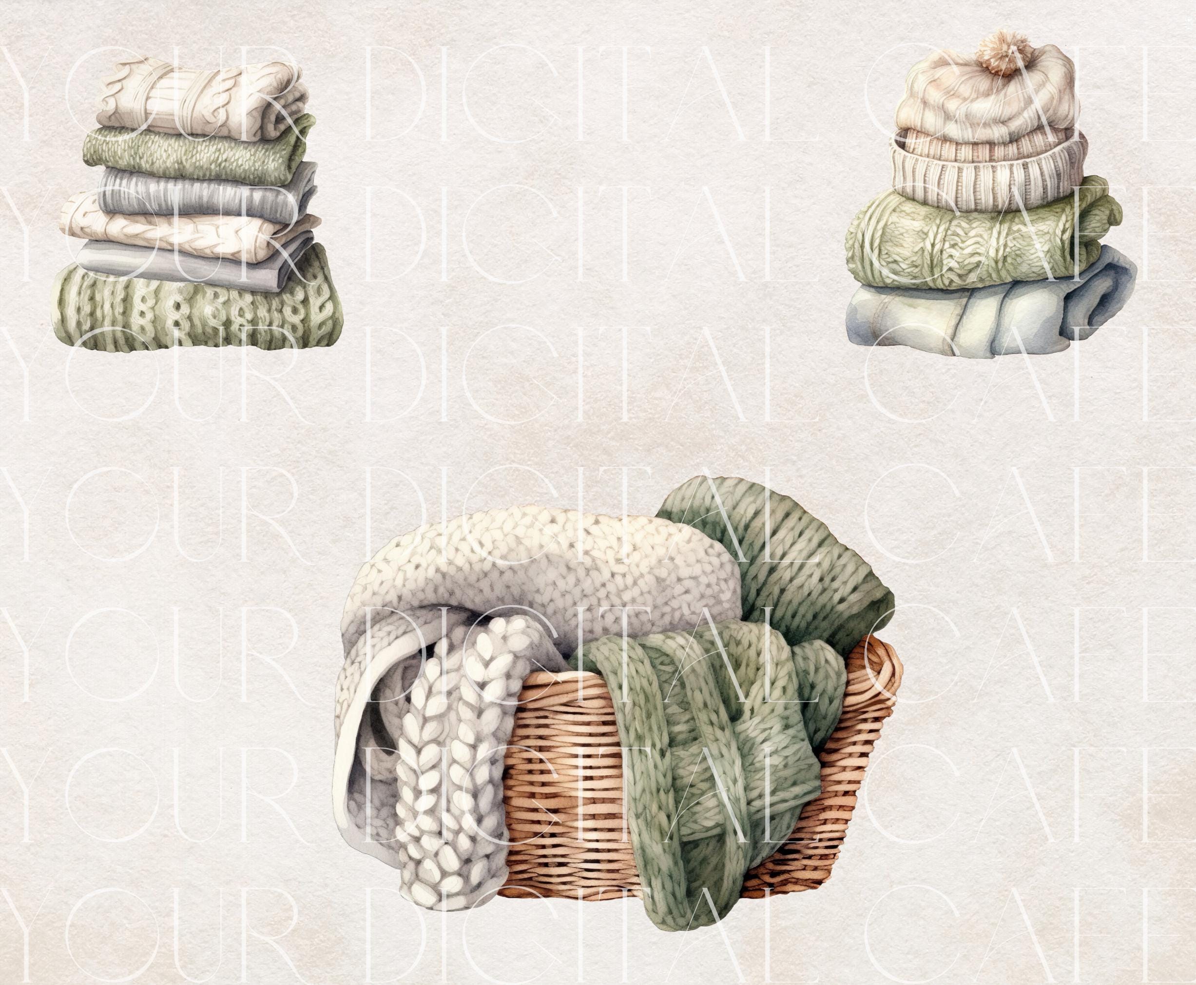 Cozy Winter Wool Clipart for Digital Stickers, Watercolor Winter Scene ...