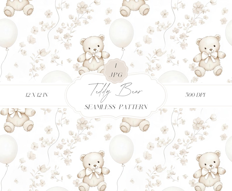 Neutral Chinoiserie Toile De Jouy Seamless Pattern, Teddy Bear Pattern ...